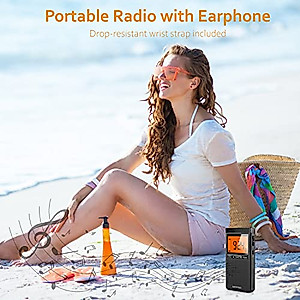 AM FM Portable Radio with Best Reception, Pocket Transistor Radio with Big Digital Screen, Stereo Earphone Jack, Sleep Timer and Alarm Clock Operated by 2 AAA Batteries for Jogging, Walking(Black)