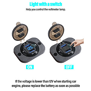 ESEWALAS 12v USB Outlet, Quick Charge 3.0 Dual USB and PD USB C Socket Power Outlet with On Off Switch,12 Volt USB Charger Socket,Waterproof 12V/24V Fast Charge USB Port