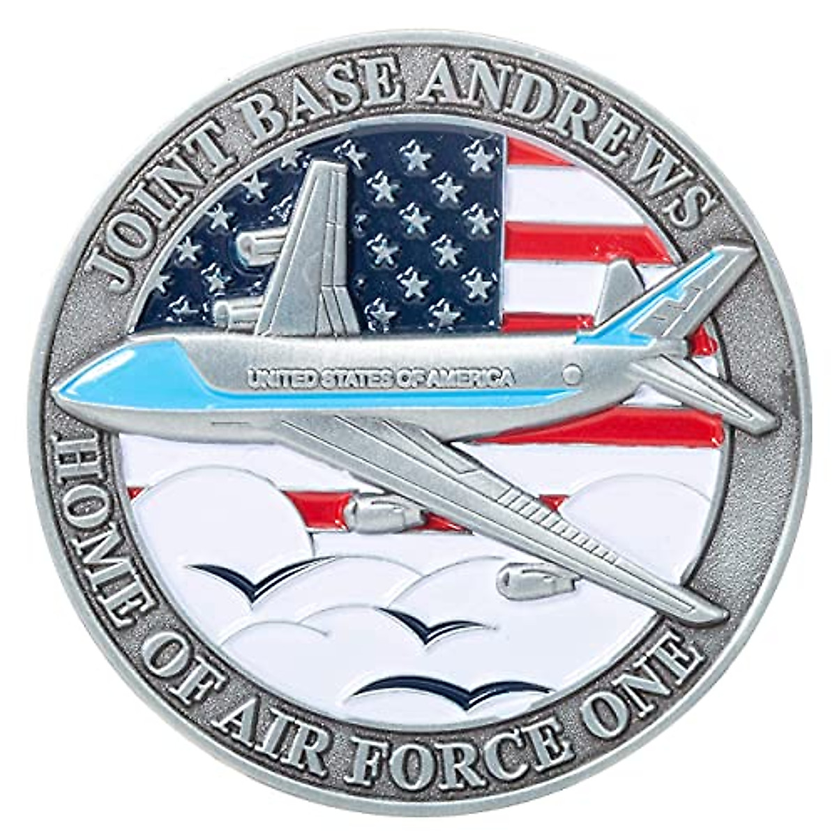 United States Air Force USAF Naval Air Facility Joint Base Andrews Home of Air Force One Challenge Coin and Blue Velvet Display Box