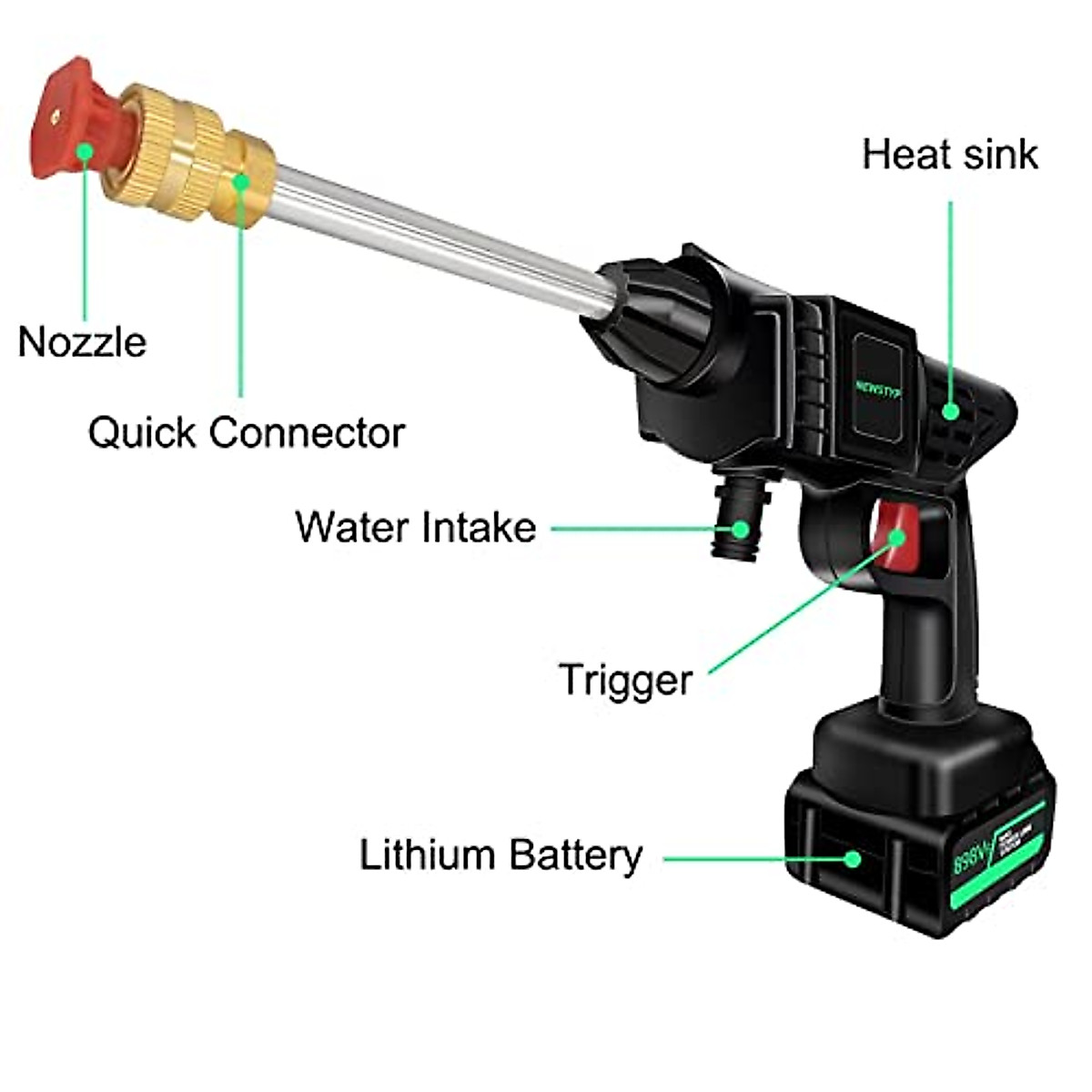 NEWSTYP 500W High Strength Wireless Pressure Washer 24V 15000Ah Wide Use Portable High Pressure Water Sprayer Multi-Function Washing Machine for Car