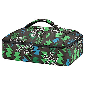 NFMILI Casserole Carrier for Hot Cold Cute Skull Lightening Print, Insulated Food Delivery Bag Reusable Warmer Carrier Bag with Inner Pocket Aesthetic Print 15.75×11.81×3.94 inch
