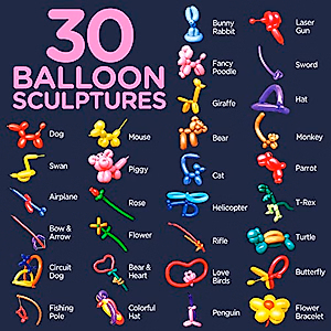 DIY Balloon Animal Kit for beginners. Twisting & Modeling balloon Kit 30 + Sculptures,100 Balloons for balloon animals, Pump and Manual. Party Fun Activity/Gift for, Teens Boys and Girls
