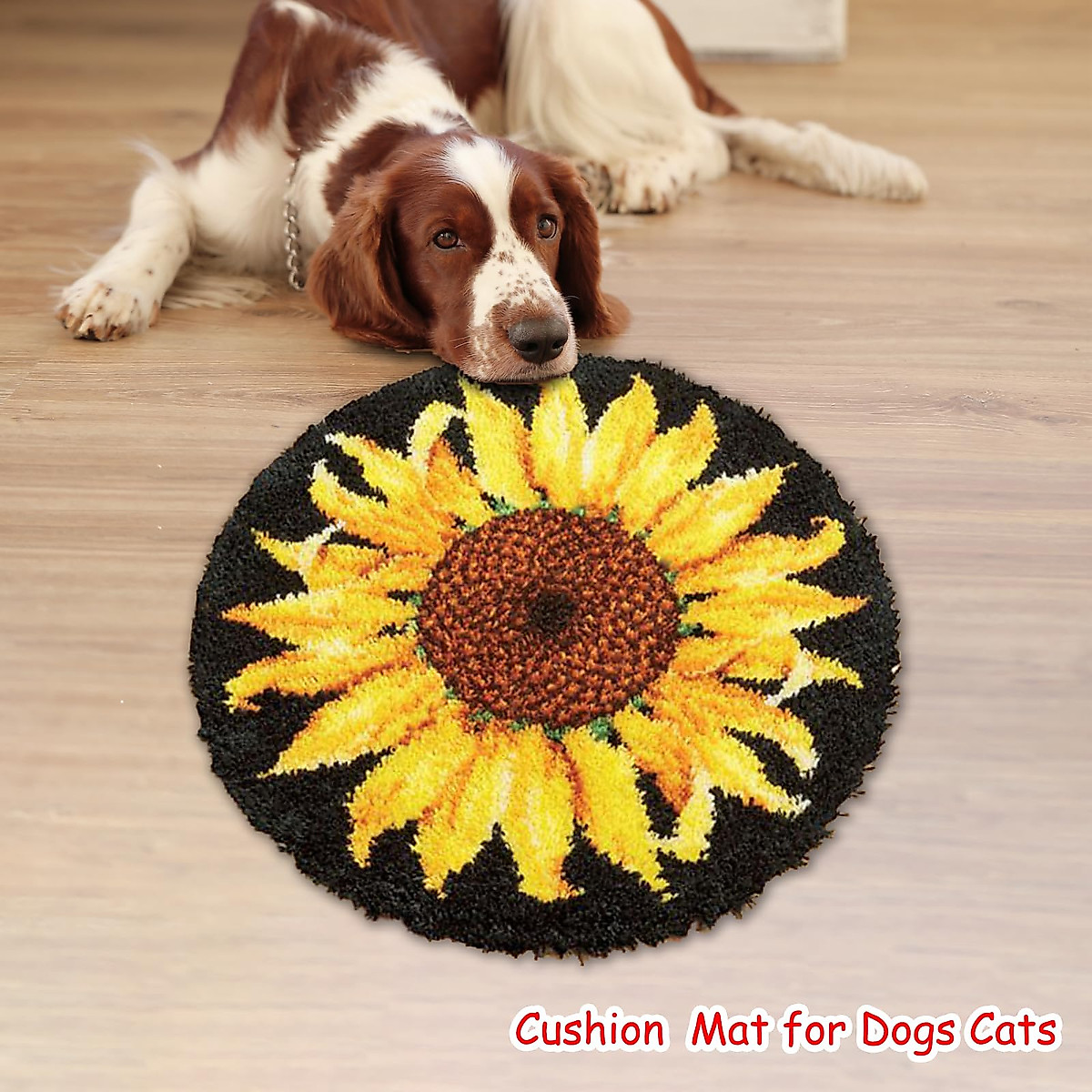 MIAOLLUN Latch Hook Rug Kit, Sunflower Pattern Printed Canvas DIY Rug Crochet Yarn Kits, Embroidery Decoration 20.4" X 20.4" (52 * 52cm)