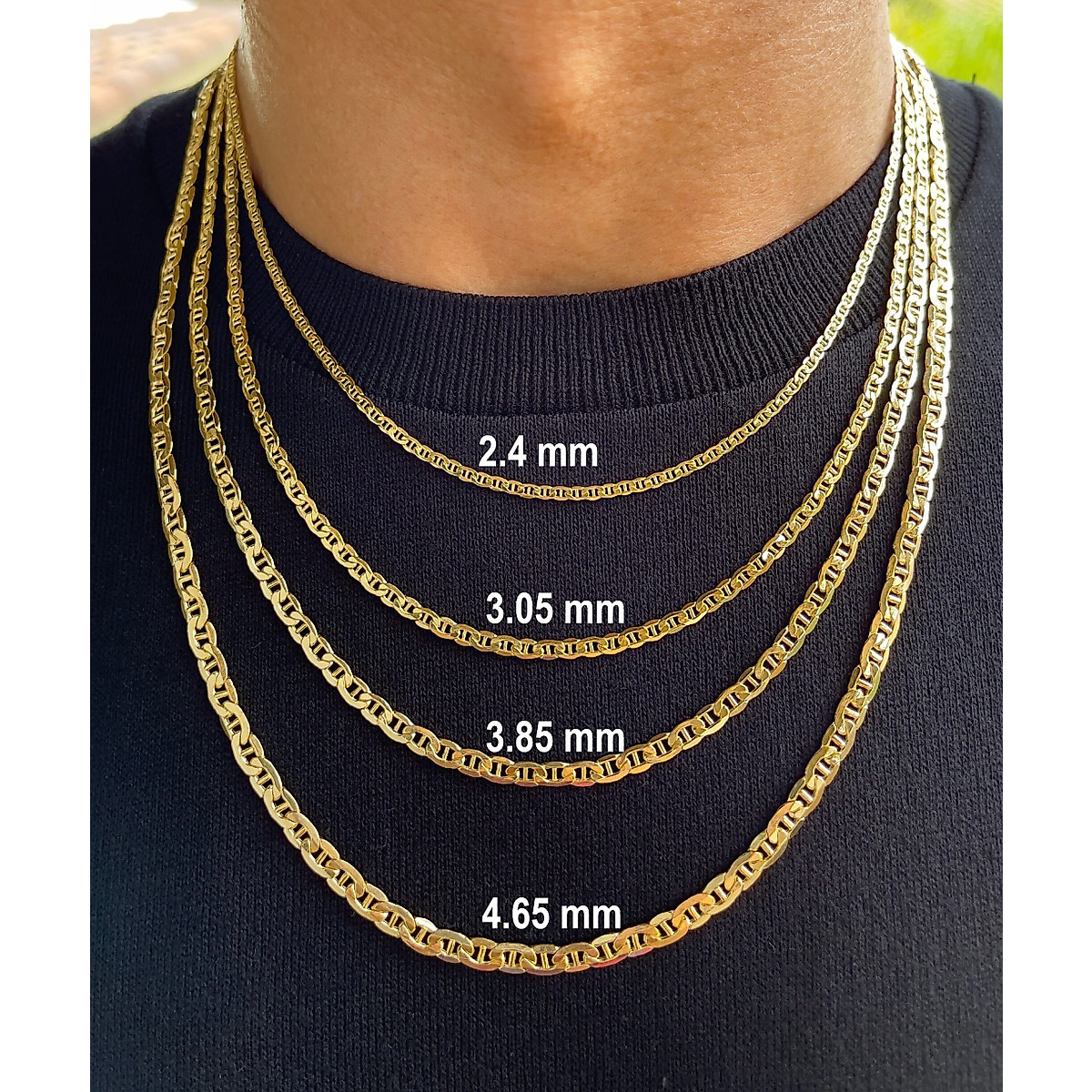 JEWELHEART 14K Real Gold Flat Mariner Chain - 3.85mm Diamond Cut Anchor Link Chain Necklace For Men - Dainty Yellow Gold Pendant Necklace For Women with Lobster Clasp 20"