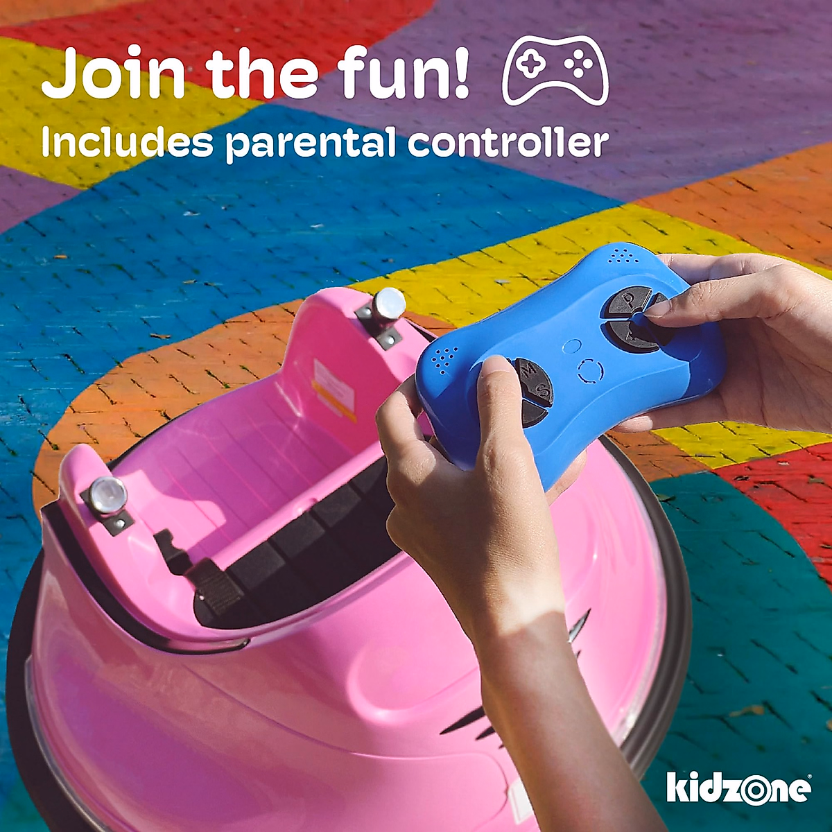 Kidzone 6V Electric Ride On Bumper Car for Kids & Toddlers 1.5-6 Years Old, DIY Sticker Baby Bumping Toy Gifts W/Remote Control, LED Lights & 360 Degree Spin, ASTM Certified