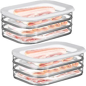 Tioncy 2 Pcs Deli Meat Container Fridge Bacon Container for Refrigerator Stackable Food Storage Boxes with Lid for Deli, Lunch Meat, Cheese and Meal