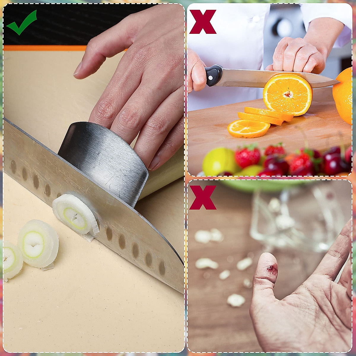 XEFINAL 14 PCS Finger Guard for Cutting Vegetables Stainless Steel Knife Cutting Protector Finger Thumb Guard Finger Protector Thumb Guard Peelers for Onion Holder for Cutting Food