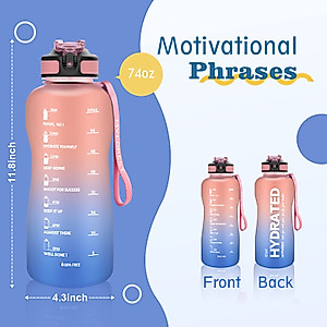 MYFOREST 64oz Water Bottle, Time Marker for Motivational Hydration, Drop-proof, BPA-free, Nozzle/Straw/Carry-Strap/Wide-Mouth for Easy Clean - 1900mL Large Sports Jug