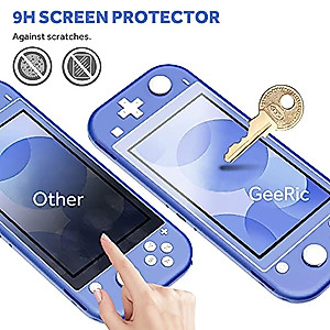 GeeRic 8PCS Case Compatible with Switch Lite 2021, Accessories Kit 1 Soft Silicon Case + 2 Screen Protector + 4 Thumb Caps + 1 Storage Carrying New Blue