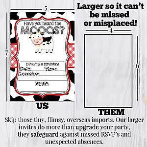 Heard the Moos Red Cow-Themed Birthday Party Invitations for Kids, 20 5x7 Fill In Cards with Twenty White Envelopes by AmandaCreation