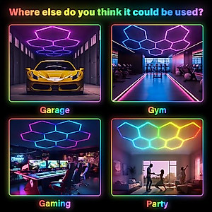 ALLYES RGB Hexagon Lights - 358 Color Modes Gaming Lights with Remote Controller, DIY Honeycomb LED Lights for Garage, Party, Bar, Gym, Music Studio, 7 Pack
