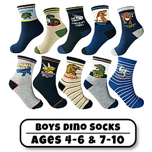 Tiny Captain Boys Dinosaur Socks 4-7 Year Old Age 4,5,6 Gift Set Crew Style (10 Pairs)