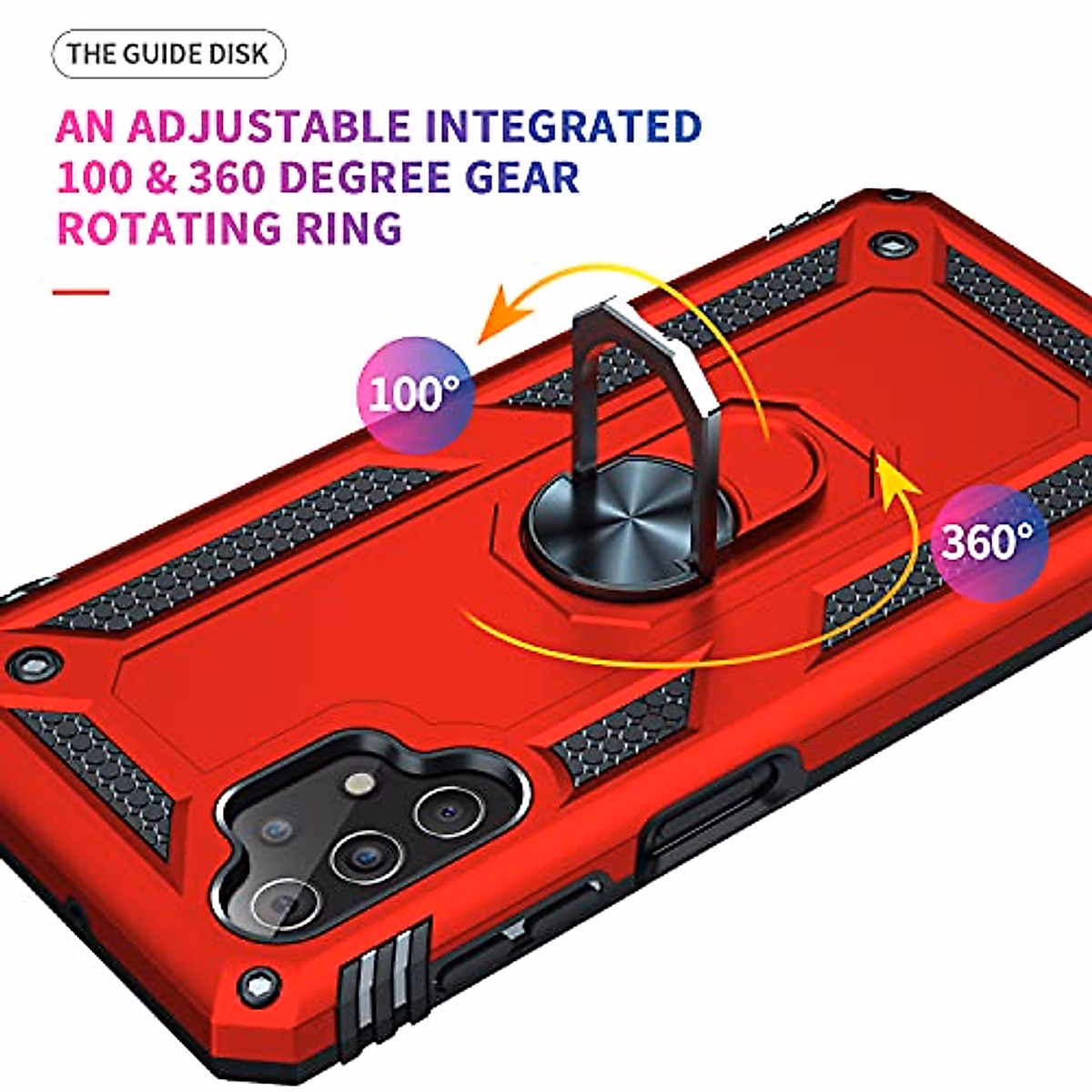 Galaxy A32 5G Case, Samsung A32 5G Case with HD Screen Protector, Androgate Military-Grade Ring Holder Kickstand 15ft Drop Tested Shockproof Cover Phone Case for Samsung Galaxy A32 5G, Red