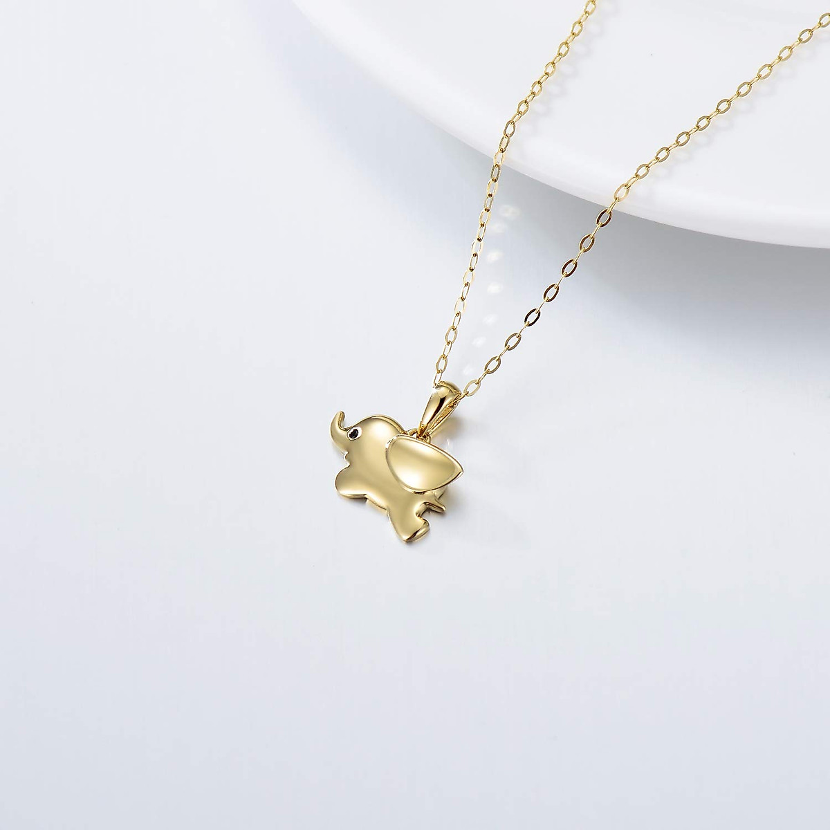 14kt Solid Gold Elephant Necklace for Women, Real Gold Cute Animal Lucky Pendant Love Jewelry Gift for Her, Mom, Wife, Girl 18 Inch