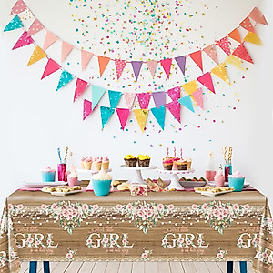 Avezano 3pcs Girl Baby Shower Tablecloth Rustic Girl Baby Shower Party Tablecovers Decorations A Sweet Little Girl is on Her Way Baby Shower Table Cloth Decor Large Size, 108 x 54 Inches