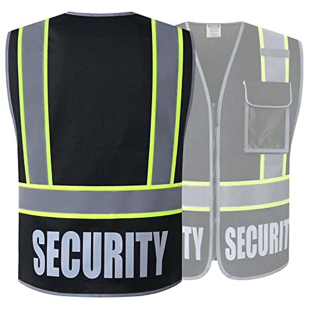 HATAUNKI Retro-Reflection Security Safety Vests Heavy Duty Black Mesh with 5 Pockets and Front Zipper Meet ANSI/ISEA 107-2015 (Black-22, 3X-Large)