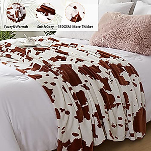 Rezutan Cow Throw Blanket Brown and White Cow Print Blanket for Sofa Couch Bed Warm Fleece Flannel Plush Blanket Cow Throw Blanket CampingTravel Cow Bedding Baby Boys Girls Adults Gift 50x60 inch