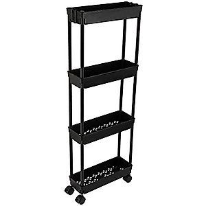 Sooyee 4 Tier Slim Storage Cart,Rolling Storage Cart,Narrow Shelf,Bathroom Rack,Mobile Shelving Unit Organizer for Kitchen, Bathroom, Laundry Room, Black