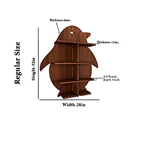 Tyagi-Export Penguin Shape Wood Wall Shelf/Book Shelf/Wall Storage Shelf Regular (28 inches x 32 inches) Handcrafted in India - for Living Room Bedroom Kitchen Bathroom Farmhouse
