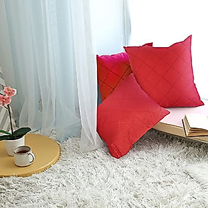 Pretty House Throw Pillow Filled Cushions, Set of 2 Light Weight Red Throw Cushions, 16 x 16 inches Decorative Throw Pillow for Couch/Bed, Soft Aesthetic Pillows with Quilted Fabric