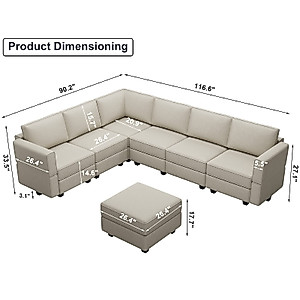 Belffin Modular Sectional Sofa Couch with Ottoman L Shape Corner Couch Sofa with Storage Modular Sofa with Chaise Velvet Grey…