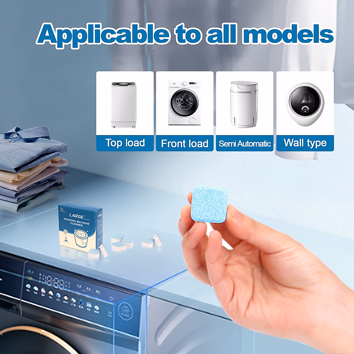 Washing Machine Cleaner Tablets - 24 Tablets Fresh Washer Cleaner Tablets for Cleaning Front Load/Top Load Washer and Laundry Machine Tub