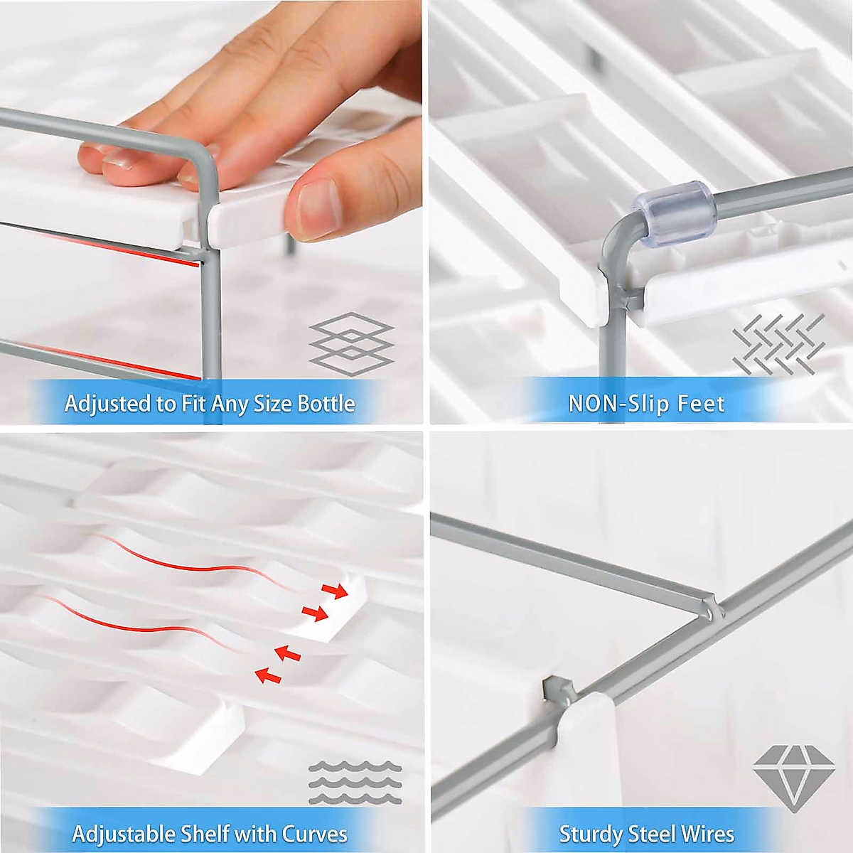 boailydi Water Bottle Organizer for Cabinet, Expandable Water Bottle Rack, Adjustable Tumbler Storage for Kitchen Organization, 2 Tier Cup Organizer for Sports Flask Insulated Mug Fridge