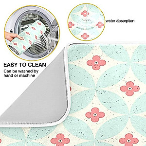 Flower Circle Pattern Dish Drying Mat 24"x18" Absorbent Machine Washable Hanging Fast Dry Pad Dish Protective Mat for Kitchen Countertop Heat Resistant Dinner Table Mat