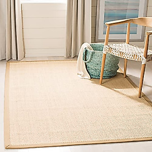 SAFAVIEH Natural Fiber Collection Area Rug - 9' x 12', Maize & Linen, Border Sisal Design, Easy Care, Ideal for High Traffic Areas in Living Room, Bedroom (NF141B)
