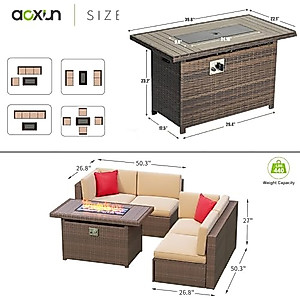 Aoxun 5 PCS Patio Furniture Set with 40" Fire Pit Table Outdoor Sectional Sofa Set Wicker Furniture Set for Children, Girls and People in Small Size, Brown