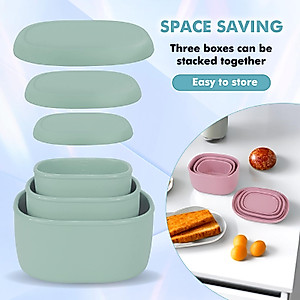 Anatole Silicone Food Storage Containers Set of 3 Lunch Box Bento with Lids BPA Free Dishwasher Microwave Oven Freezer Safe (6.7oz, 10oz, 20oz) Green