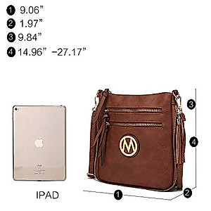 MKF Crossbody Bags for Women, PU Leather Crossover Handbag, Tassels, Small Shoulder Side Messenger Purse Mustard