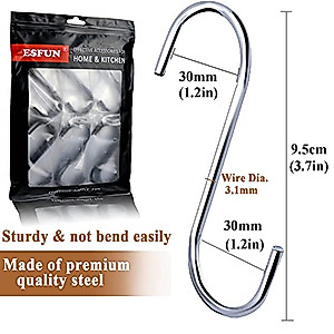 ESFUN 30 Pack 3.7 inch Metal S Hooks Steel S Hooks Plants Hanging Hangers for Kitchen Pans Pots Bags Purse Jeans Jewelry Towels