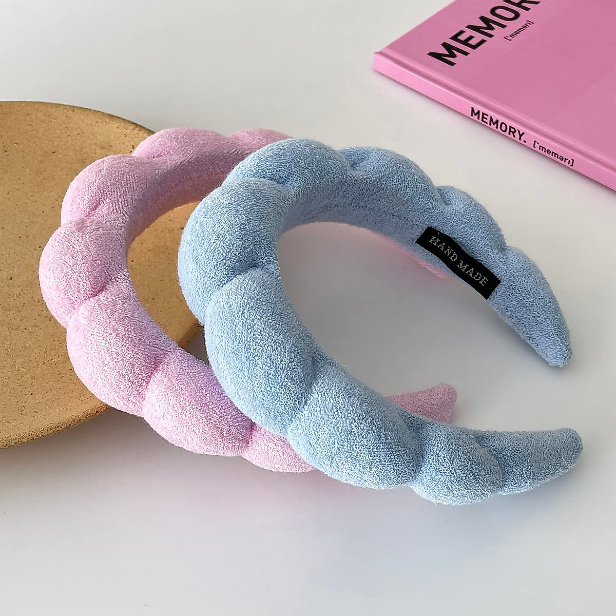 FRDTLUTHW Spa Headband for Washing Face, Terry Towel Cloth Fabric Hair Bands Makeup Head Bands for Women Girls(Pink&Blue, pack of 2)