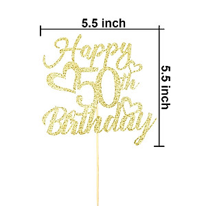 Happy 50th Birthday Cake Topper for 50th Birthday Party Decorations Supplies Gold Glitter