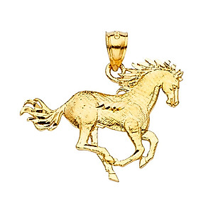 Wellingsale 14k Yellow Gold Horse Wildlife Pendant (Size : 30 x 31 mm)