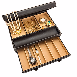 Stock Your Home Mens Valet Tray, Men's Jewelry Box, Night Stand Organizers and Storage, Bedside Table Organizer, Watch Box for Dresser, Faux Leather (Black & Beige)