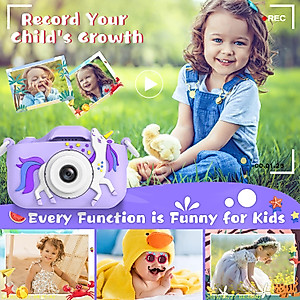 Dwfit Upgrade Selfie Kids Camera, Christmas Birthday Gifts for Boys Girls Age 3-12, HD Kids Digital Video Cameras for Toddler with Cartoon Soft Silicone Cover, Portable Toy for 3 4 5 6 7 8 Years Old