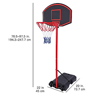 Elitezip Portable Basketball Hoop and Goal, Height Adjustable 5-7ft/6-10ft Outdoor Basketball Goal for Youth Kids Indoor Outdoor Use (Red-Adjustable Height 5ft-7ft)