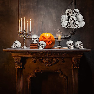 Charniol 20 Pieces Mini Halloween Skulls Heads Plastic Miniature Skulls Skeleton Heads Decorations in Mesh Bag Realistic Skulls Props Crafts for Halloween Party Bar Home Table Decor