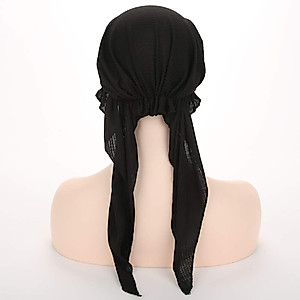 Fxhixiy Womens Turban Chemo Hat Head Scarves Slip-On Pre-Tied Headwear Bandana Sleep Hair Cover (Black)