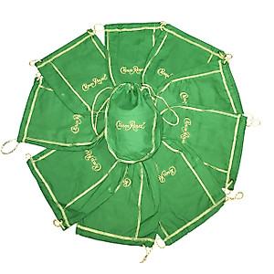 Pack of 10 Green Crown Royal Bags w/Gold Drawstrings from 1 Liter Bottles (9 inch x 5.5 inch) for Gift Bags, Carrying Card Games or Dice Bulk Fabric for quilting sewing or crafts (10)
