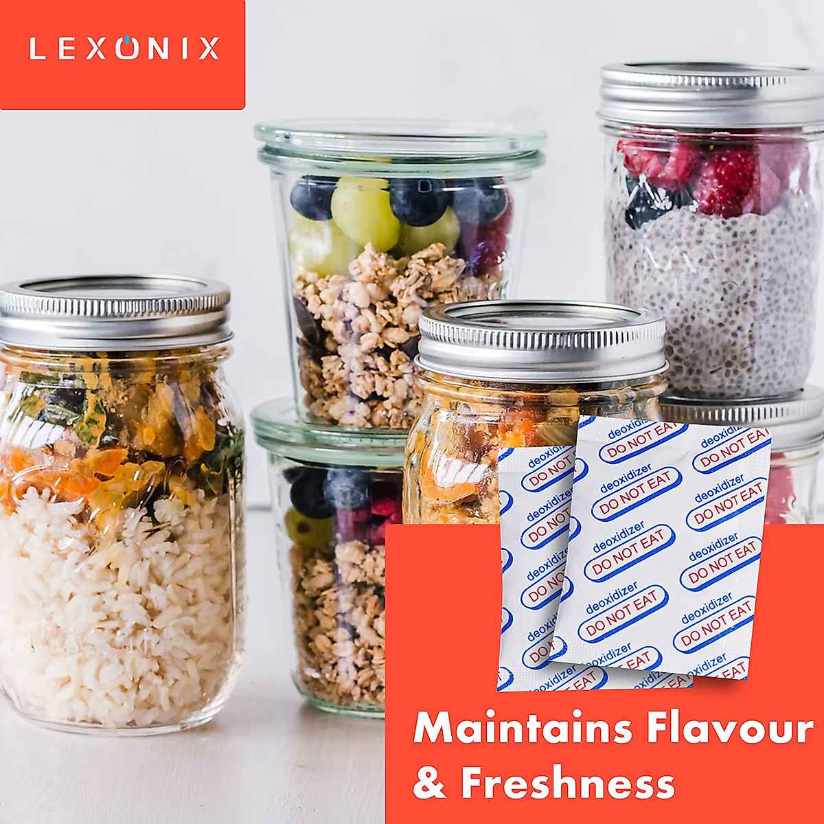 500cc (100 PCS – 5 Pcs Packs * 20 sets ) Food Grade Oxygen Absorbers for Food Storage use for Vacuum Seal or Mylar Bag Food Storage Keep Food Fresh Anti Oxygen Absorbing Packets (500cc)