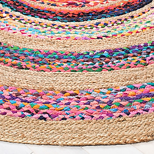SAFAVIEH Natural Fiber Round Collection 3' Round Pink NFB301U Handmade Boho Country Charm Jute Area Rug