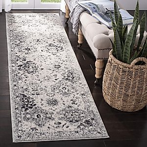 SAFAVIEH Madison Collection Runner Rug - 2'3" x 12', Silver & Grey, Boho Chic Distressed Design, Non-Shedding & Easy Care, Ideal for High Traffic Areas in Living Room, Bedroom (MAD611G)