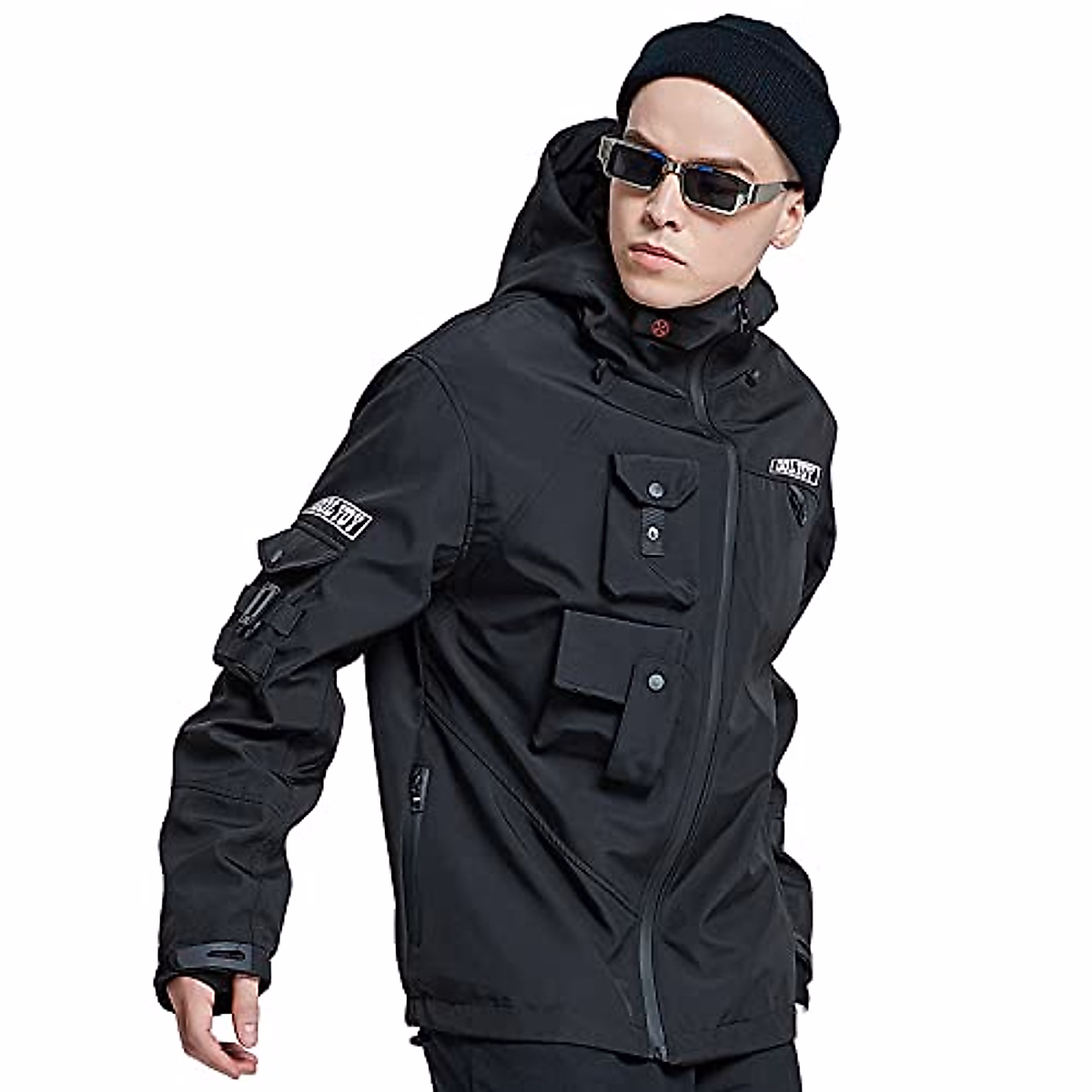 GOLYOY Bomber Jacket Men Lightweight Techwear Windbreaker Multi-Pocket Zip Up Streetwear Tactical Jacket For Men