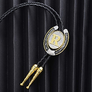 HUABOLA CALYN Bolo Tie for Men- Golden Initial Letter ABCDMJR to Z Western Cowboy Bolo Tie for Women (R)