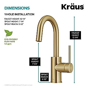 KRAUS Oletto Single Handle Kitchen Bar Faucet with QuickDock Top Mount Assembly in Brushed Brass, KPF-2600BB, 12 1/2 Inch