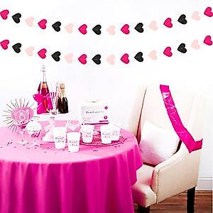 Hot-Pink Black Birthday Party-Decorations Streamers - 62FT Baby Girls Hanging Heart Garland Banner,Wedding Baby Bridal Shower Bachelorette Graduation Valentines Backdrop Decor Hugtmr