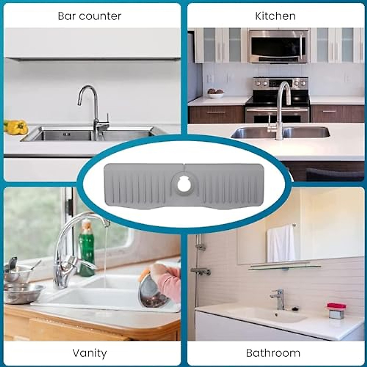 Self-draining Kitchen Sink Splash Guard Wall-mounted Faucet Drain Pad Durable Silicone for Clean Grey L